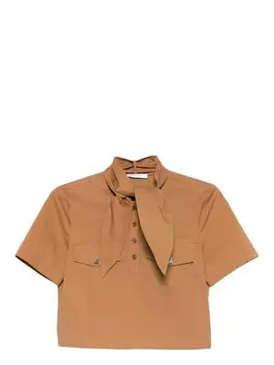 Patrizia Pepe Scarf-detail Poplin Shirt - Brown
