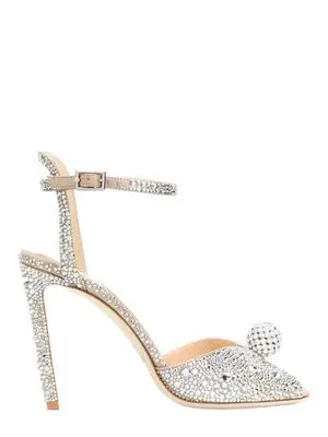 JIMMY CHOO Sacora 100 Crystal Embellished Suede Sandals - Silver