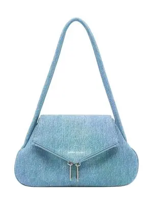 Amina Muaddi Gemini Suede Shoulder Bag - Blue