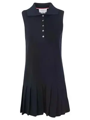 Thom Browne Rwb Stripe Sleeveless Pleated Tennis Dress - Blue