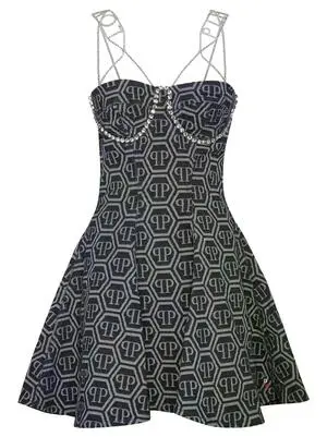 PHILIPP PLEIN Monogram-Jacquard Denim Mini Dress