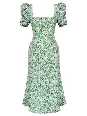 POST MERIDIEM Godet Gilhouette Square-neck Midi Dress - Green