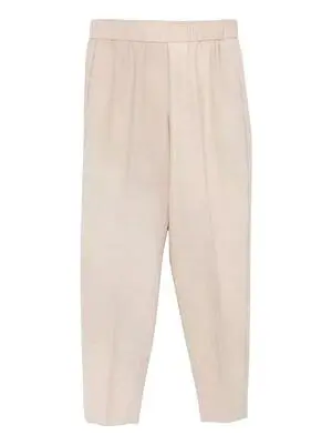 Peserico Tapered Virgin Wool Blend Trousers With Monili Chain Detail Neutrals