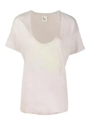 PAULA Deep V-neck Linen T-shirt - Neutrals