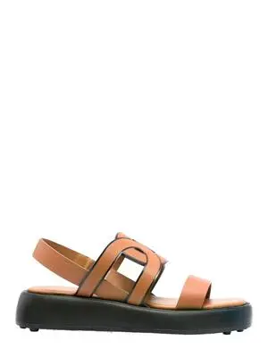 TOD'S Cut-Out Chain Leather Sandals Brown