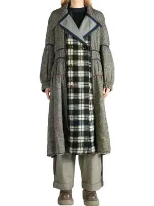 COMMUNS Checked Wool Coat - Grey