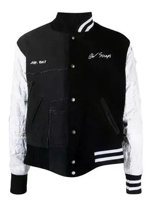 GREG LAUREN Panelled Wool-cotton Bomber Jacket - Black