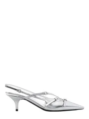 Miu Miu 55mm Leather Buckle Slingback Pumps - Silver