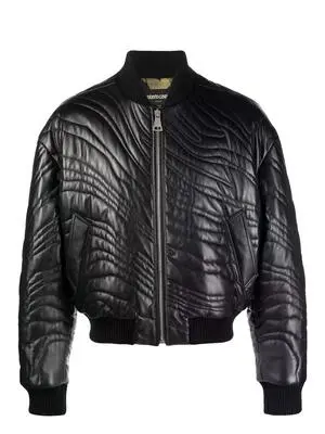 Roberto Cavalli Stripe-quilted Leather Bomber Jacket - Black