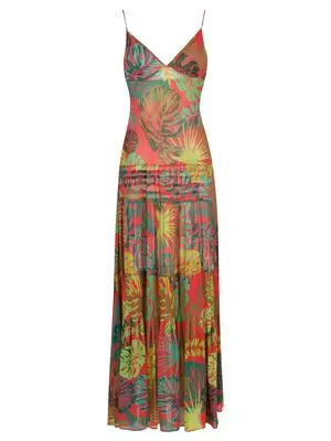 AMIR SLAMA Palm Leaf Print Maxi Dress - Red