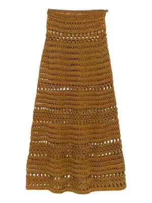 Elie Saab Crochet Knit Midi Skirt - Brown