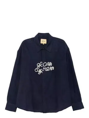 GLASS CYPRESS Faux-pearl Detail Shirt - Blue