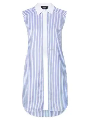 Dsquared2 Knotted-sleeve Striped Shirt Dress - Blue