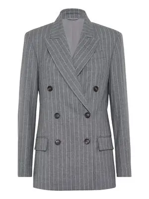 Brunello Cucinelli Pinstripe Double-breasted Blazer - Grey