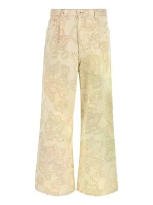 Kenzo Embroidered Wide-leg Jeans - Neutrals