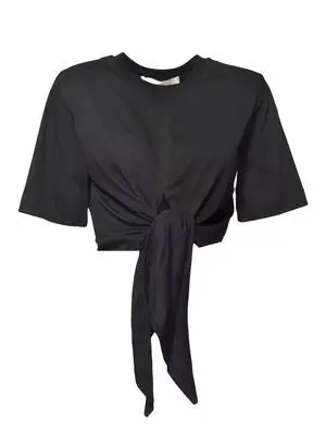NINEMINUTES Knotted Short-sleeved Top - Black