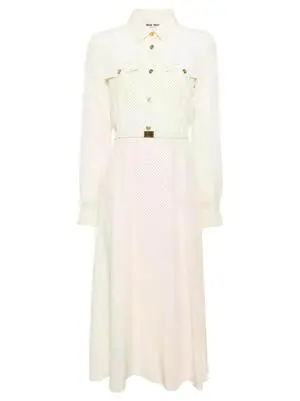 Miu Miu Micro-dot Crepe Midi Dress - Neutrals