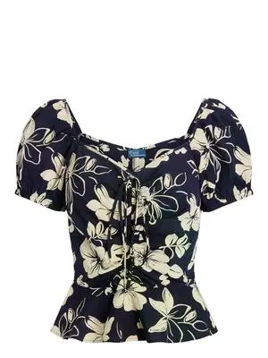 Polo Ralph Lauren Floral-print Ruched Blouse - Blue