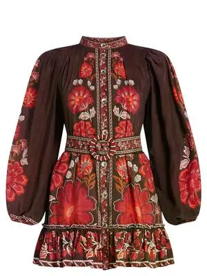 Farm Rio Floral-print Mini Dress - Brown