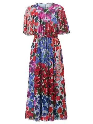Carolina Herrera Jardin-print Gathered Midi Dress - Red