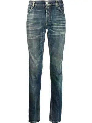 Balmain Whiskering-effect Slim Denim Jeans - Blue