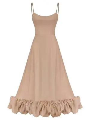 POST MERIDIEM Flounce Bustier Midi Dress - Gold