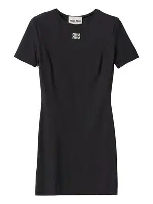 Miu Miu Logo-print Short-sleeve Minidress - Black