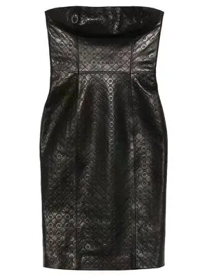 MARINE SERRE Monogram-embossed Leather Mini Dress - Black