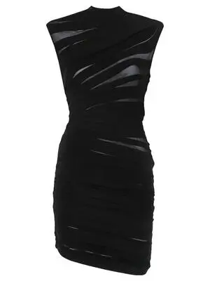 MUGLER Ruched Sheer Mini Dress - Black