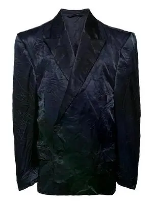 Balenciaga Crinkle-effect Double-breasted Blazer - Blue