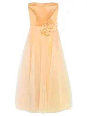 PARLOR Floral-appliqué Strapless Midi Dress - Orange