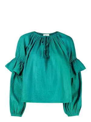 Ulla Johnson Tie-front Puff-sleeve Blouse - Green