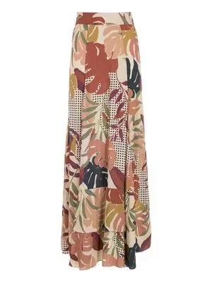 AMIR SLAMA Palm Leaf Print Maxi Skirt - Multicolour