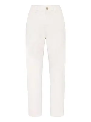 Brunello Cucinelli High-rise Straight-leg Jeans With Monili Chain Detail - Neutrals