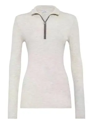 Brunello Cucinelli Monili-chain Half-zip Jumper - Neutrals