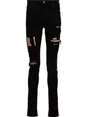 Amiri Waxed Logo-appliqué Skinny Jeans - Black