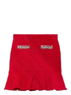 SELF-PORTRAIT Grid-knit Mini Skirt - Red