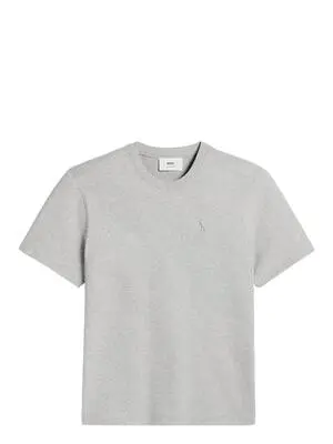 AMI Paris Embroidered Logo Ribbed Neck T-shirt - Grey