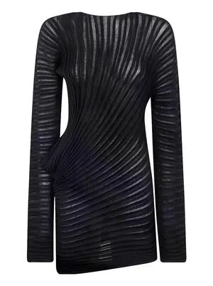 Issey Miyake Pleated Asymmetric Top - Black