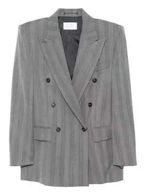 Sportmax Herringbone Double-breasted Blazer - Grey