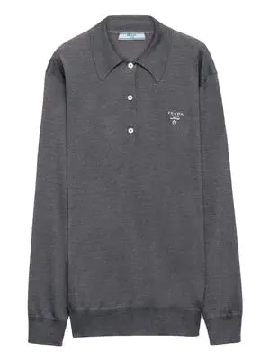 Prada Embroidered-logo Silk Polo Shirt - Grey