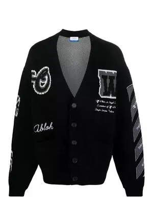 Off-White Intarsia-knit Wool-blend Cardigan - Black