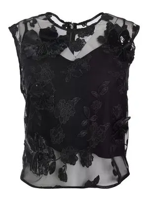 ROTATE BY BIRGER CHRISTENSEN Mesh Flower Top - Black