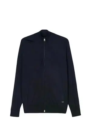 Brioni Logo-plaque Zipped Jumper - Blue