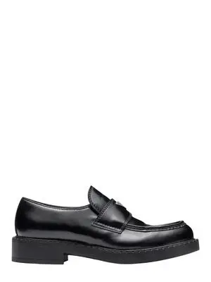 Prada Logo-plaque Brushed Leather Loafers - Black