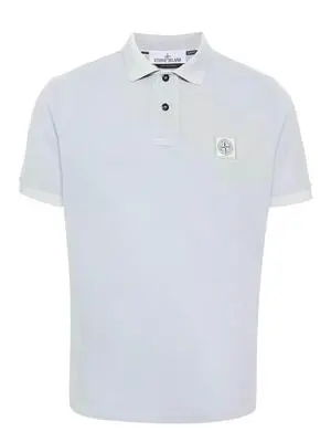Stone Island Compass-appliqué Cotton Polo Shirt - Grey