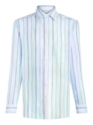 Etro Pegaso-embroidered Striped Shirt - Blue