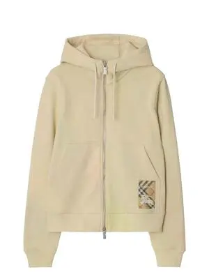 Burberry Check Label Zip Up Hoodie - Neutrals