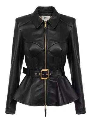 Elisabetta Franchi Peplum Leather Jacket - Black