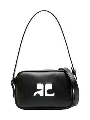 COURREGES Logo-appliqué Leather Shoulder Bag - Black